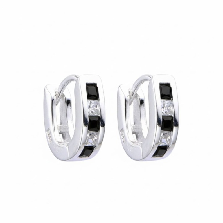 Aretes Aro Circones Negros- Plata | Argentaria